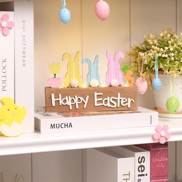 Holiday | New Lighted Wooden Easter Decor For Table Bunny Decorations ...